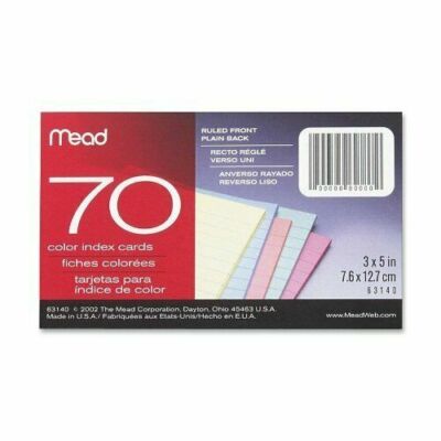 Index Cards, Ruled, 70 Sheets, 3"x5", Assorted [Set of 4] | eBay