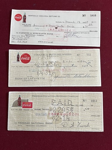 coca cola bottling company bank checks 3 different soda pop plants | eBay
