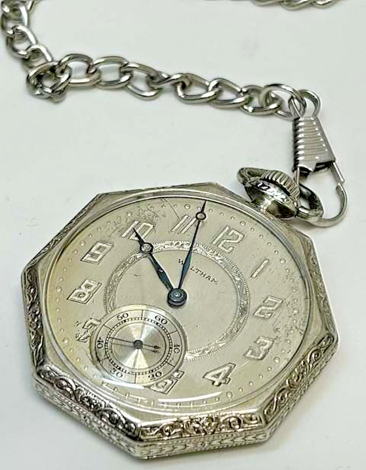 Waltham 14k White Gold Octagon Pocket Watch Used Rare | eBay
