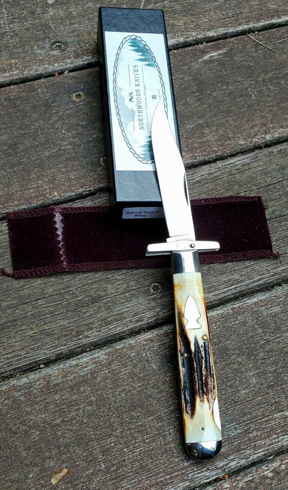 Northwoods Knives Scagel Swing Guard Lockback Burnt Genuine Stag David ...