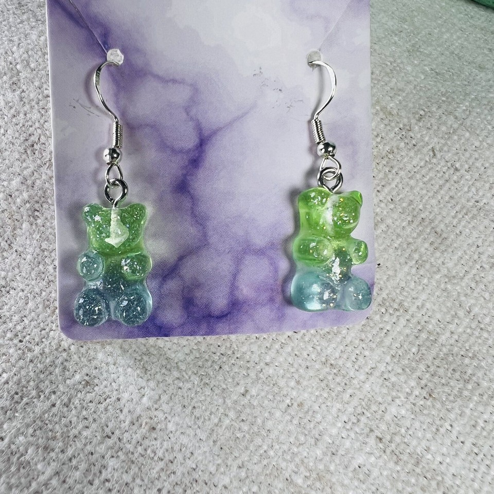 Cute Handmade Gummy Bear Earrings Gift Colourful Kawaii Sweets Blue Green | eBay