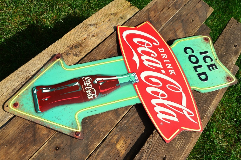 Drink Coca-Cola Embossed Arrow Tin Metal Sign - Ice Cold Coke Bottle ...