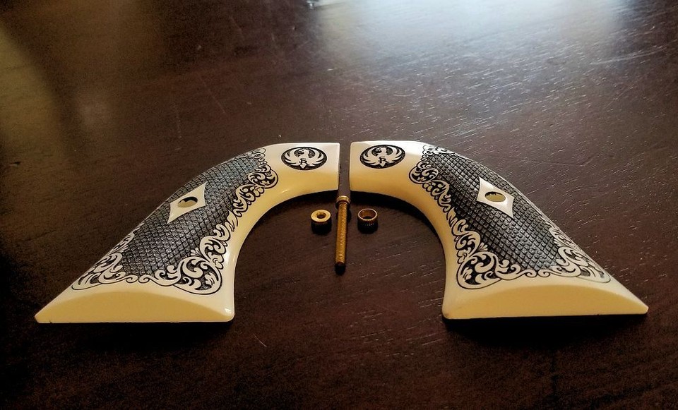 Ivory Ruger Super Blackhawk custom 3D engraved Grips Diamond Scrollwork ...