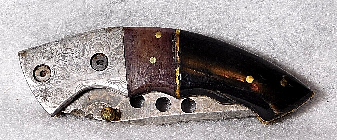 Stauer Damascus Steel Curva Folding Knife w Buffalo Horn & Colored Bone ...