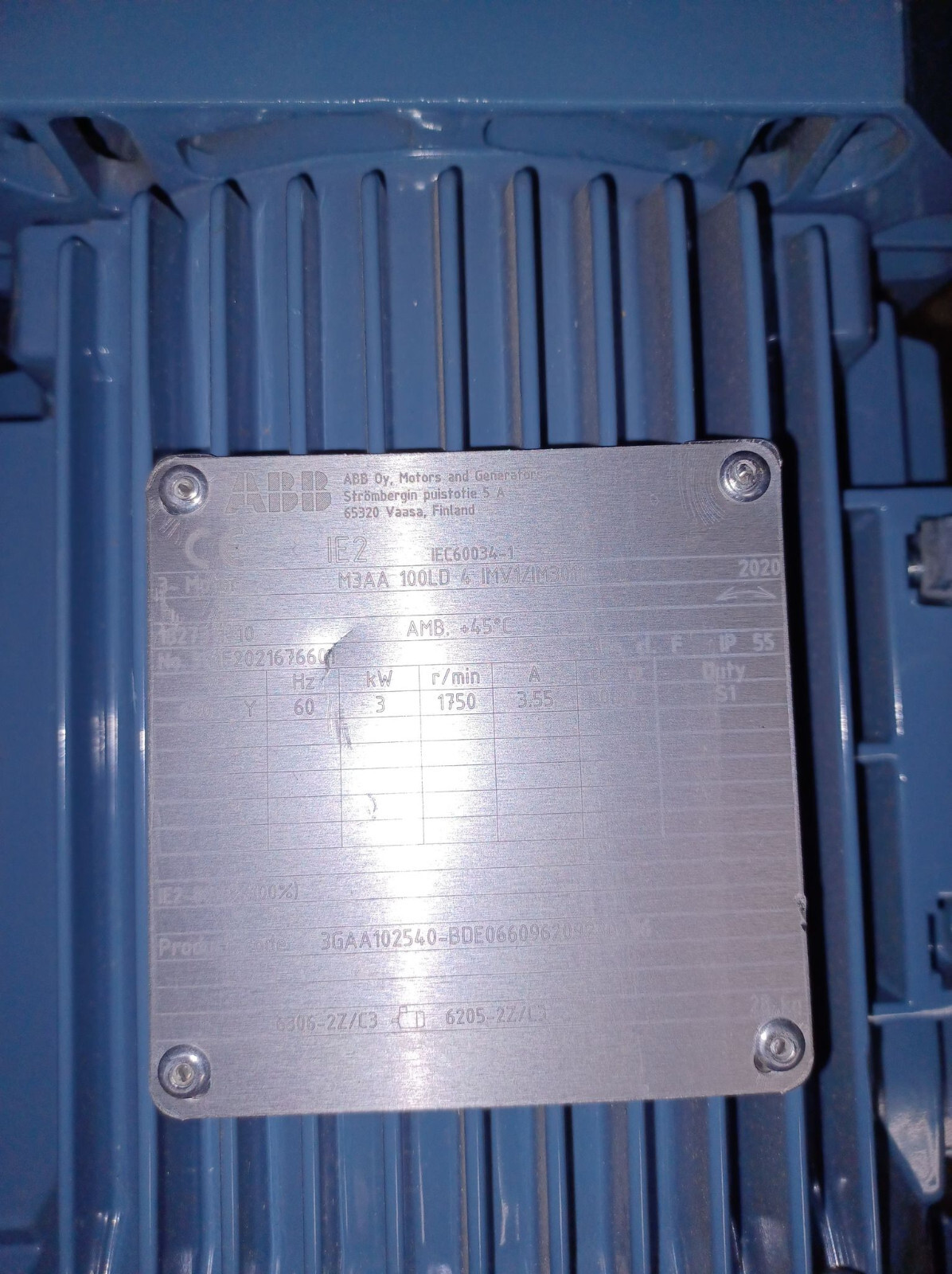 ABB 3GAA102540-BDE MOTOR - 3KW 4HP 100LD B5 - IMV1/IM3011 - RPM: 1750 ...