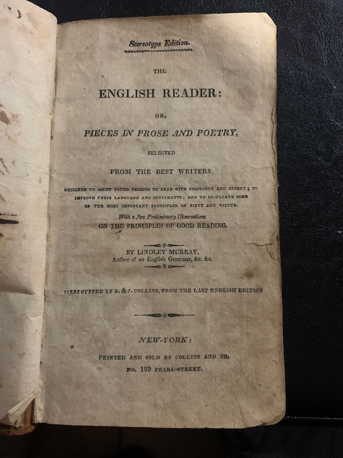 RARE Lindley MURRAY / The English Reader or Pieces in Prose and Poetry ...