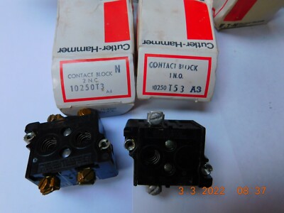 CUTLER HAMMER #10250T53 & 10250T3 LOT OF 2 CONTACT BLOCKS 1 N.O. & 2 N ...