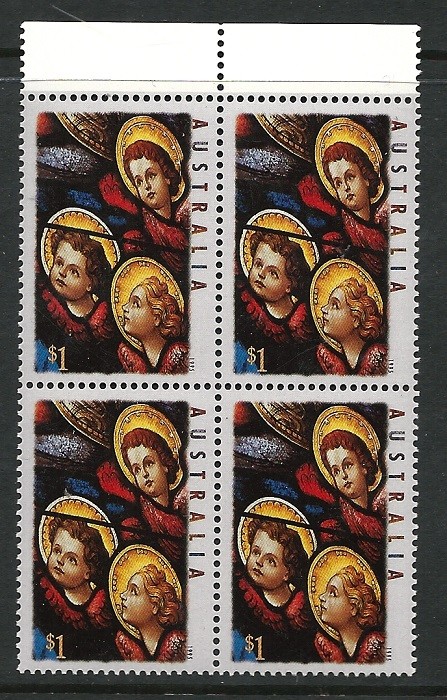 1995 Australia - Christmas $1 Rejoicing Angels Block of 4 with top ...