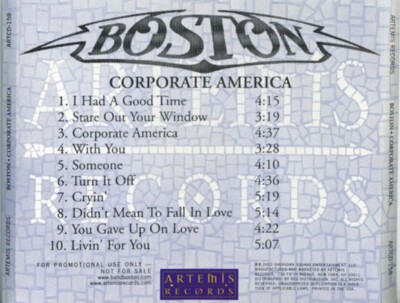 Boston: Corporate America PROMO MUSIC AUDIO CD Artemis 2002 advance ...