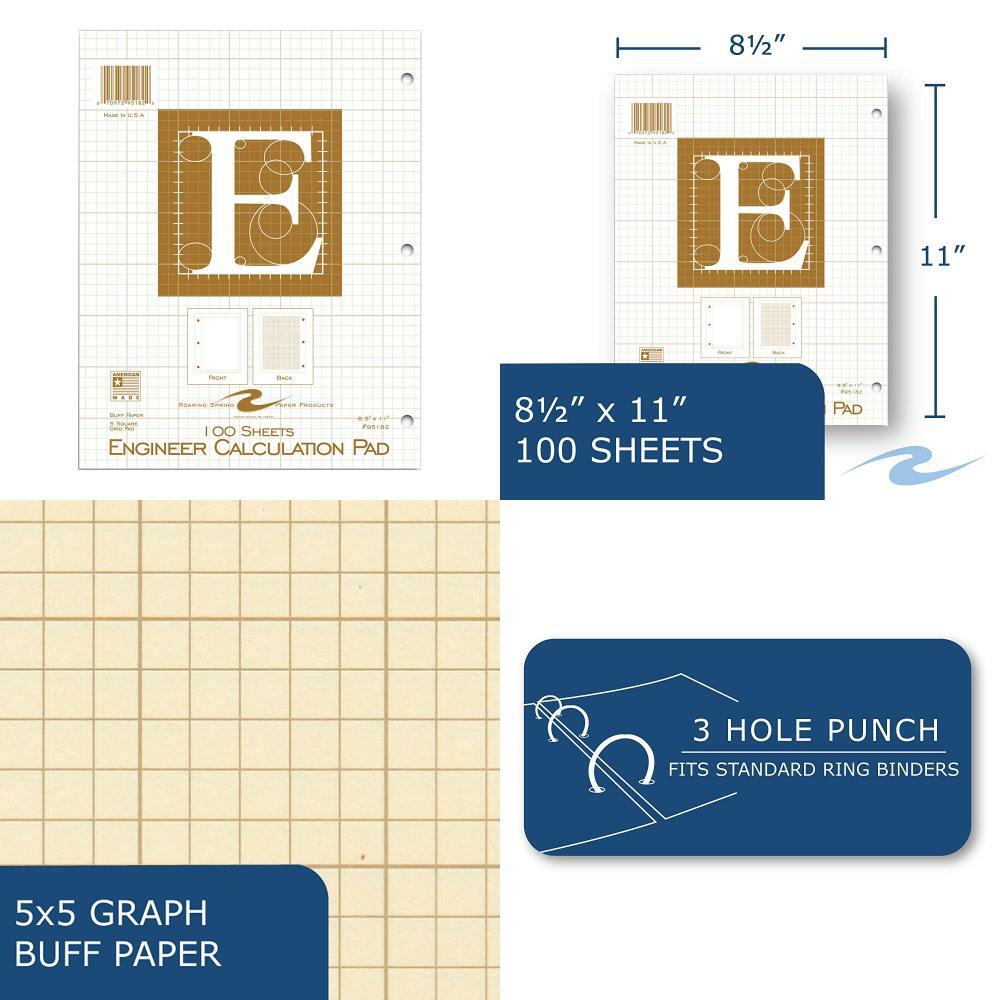 Roaring Spring Engineering Pad, 8.5" x 11", Buff, 100 sheets Single Pad ...