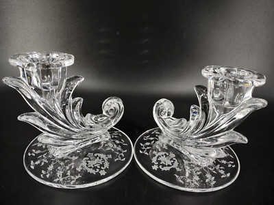 Fostoria Vintage Elegant Glass Candlestick Pair Navarre Pattern on ...