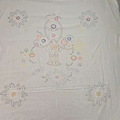 Vintage Embroidered Coverlet Flower Basket Bedspread 82x79 Cutter | eBay