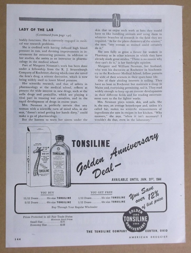 1944 GROVE'S COLD TABLETS Magazine AD~St. Louis~TONSILINE/Sore Throat ...