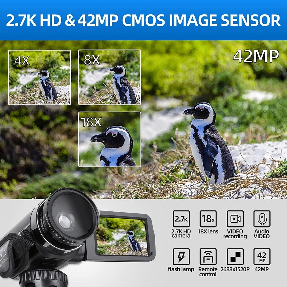 Video Camera 42MP 18x flip screen YouTube professional camcorder w ...