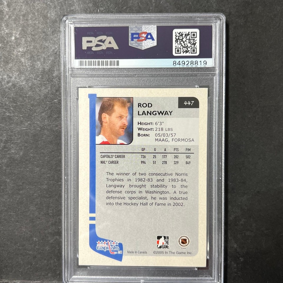 2005 In The Game #447 Rod Langway Signed Card AUTO PSA Slabbed Capitals ...