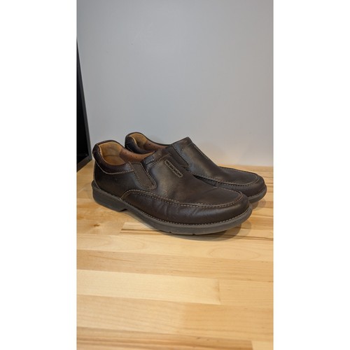 Clarks Leather Slip On Loafers Comfort Casual Walking Shoes Brown Size ...