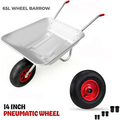 Heavy Duty 65L Galvanised Metal Wheelbarrow Home Garden Cart or Tyre ...
