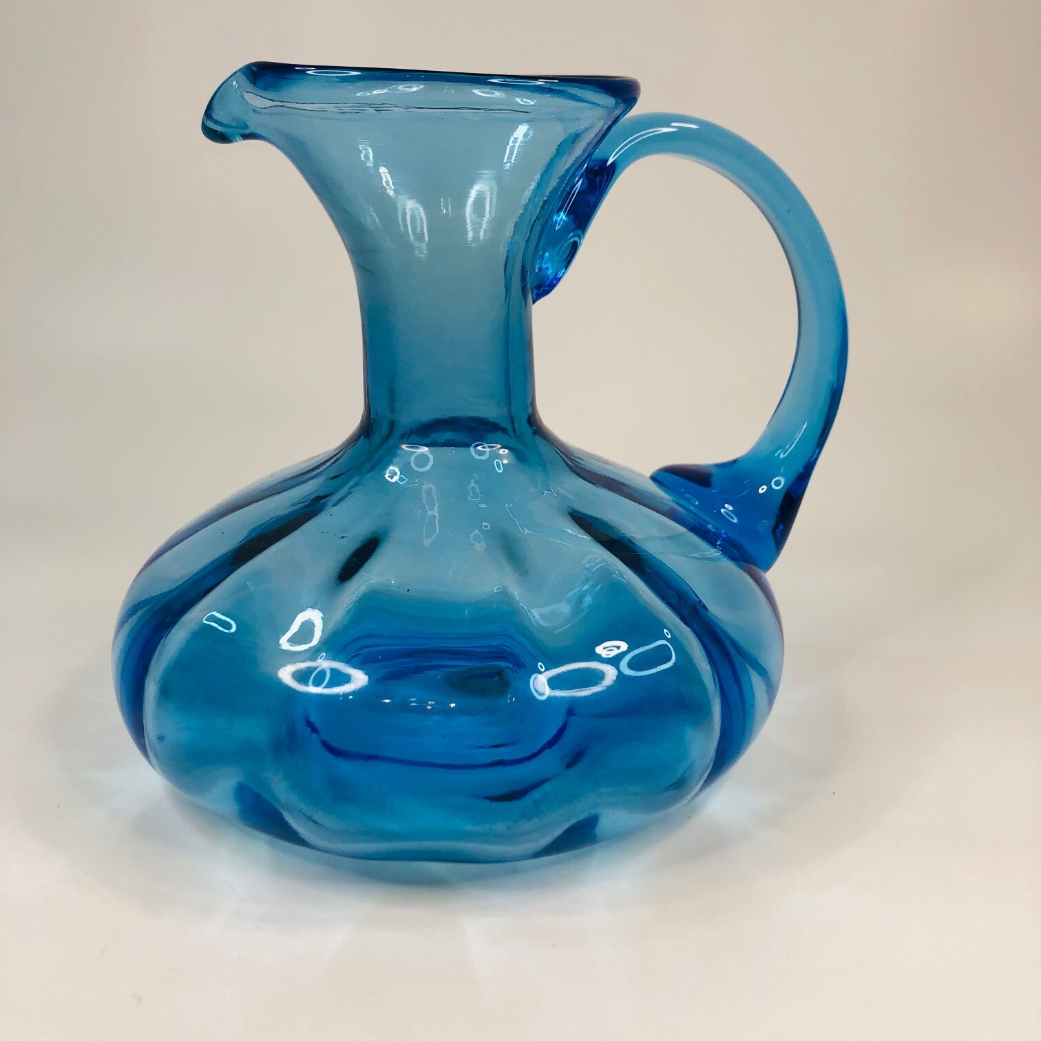 Rainbow Art Glass Blue Optic Rib Pitcher Jug #214 Made in USA | eBay