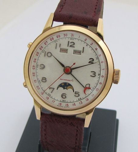 VENUS 206, triple calendar moonphase wrist watch, NOS swiss m | eBay