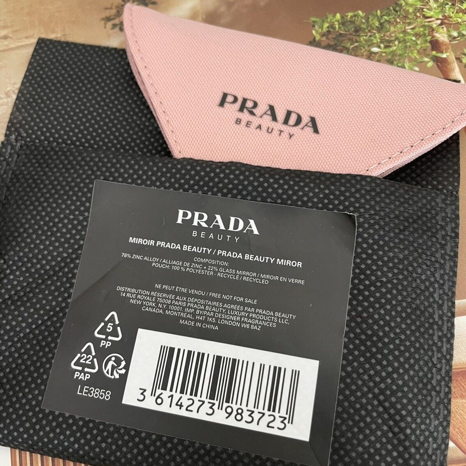 PRADA Beauty Logo Triangle Hand Held Purse Mirror & Fitted Pink Case ...