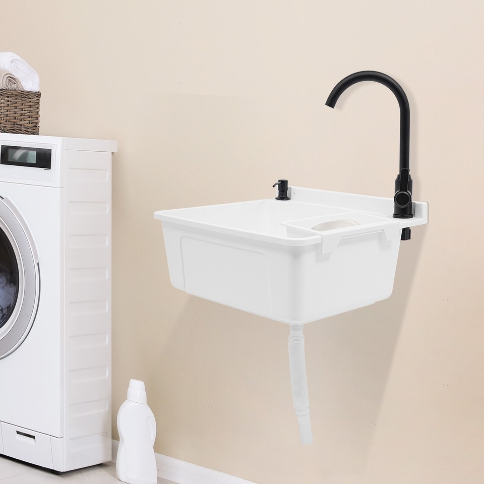 Plastic Wall-Mounted Utility Sink, Wall-Mounted Utility Tub with Hot ...