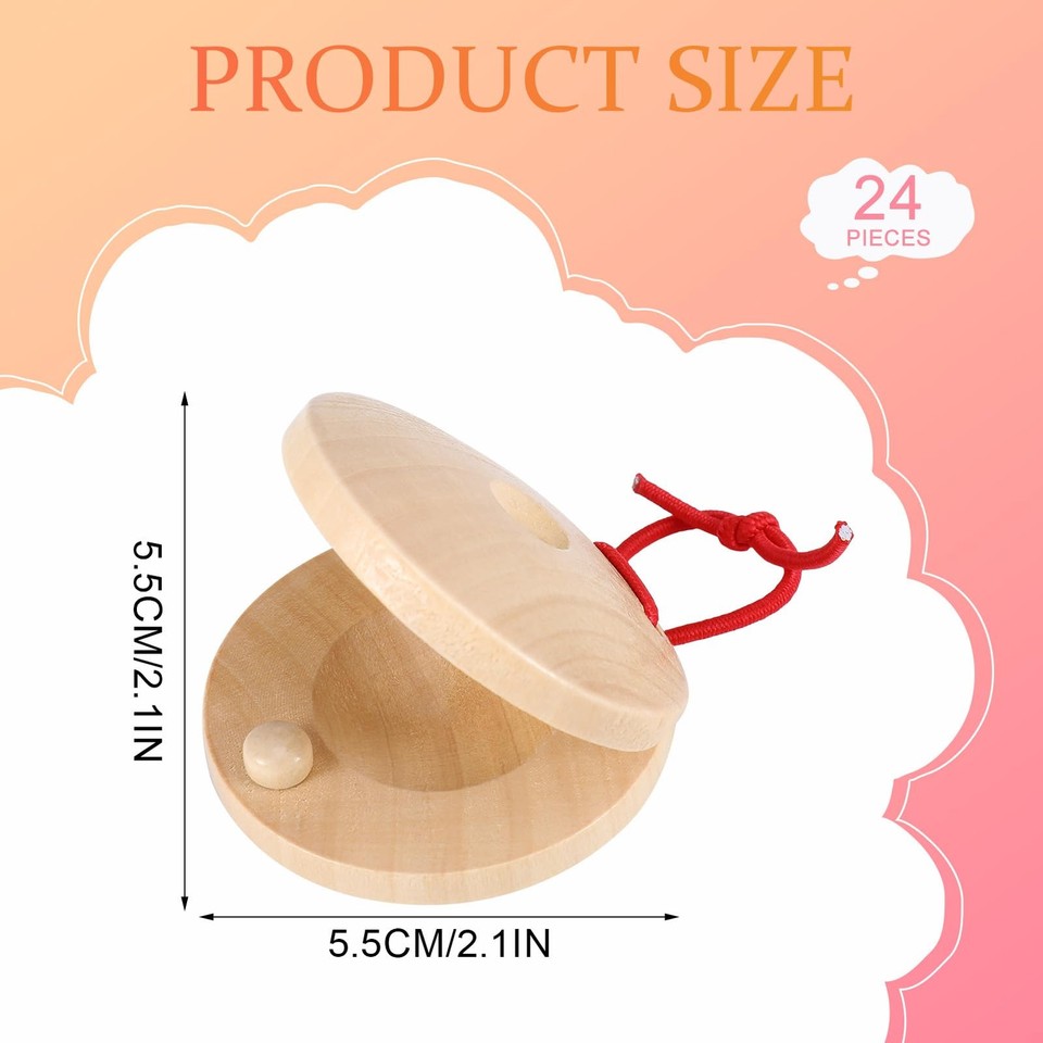 24 Pcs Castanets Wooden Musical Instrument Finger Castanets Baby ...