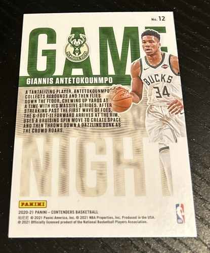 2020-21 Panini Contenders - Game Night Ticket Giannis Antetokounmpo #12 ...