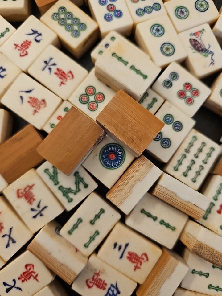 Vintage Mahjong Mah Jong Bone & Bamboo Tiles Pieces Replacement Lot of ...