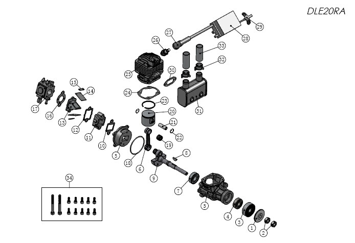 DLE20RA 20CC Rear Exhaust Gasoline Engine with Electric Igniton&Muffler ...