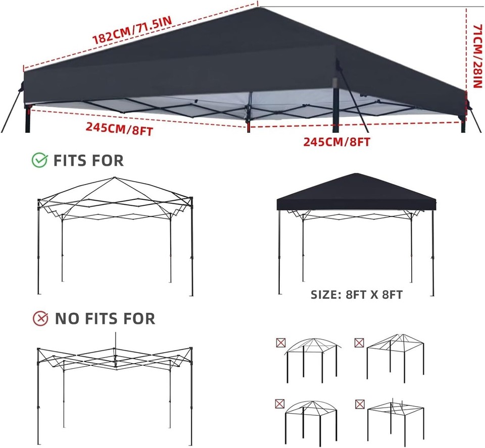 8x8 Canopy Replacement Top Only Waterproof Pop Up Tent Cover with ...