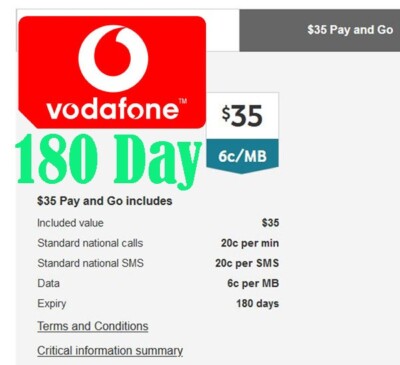Long Term | Vodafone 180 Day Valid $35 Credits SIM Starter | eBay Australia