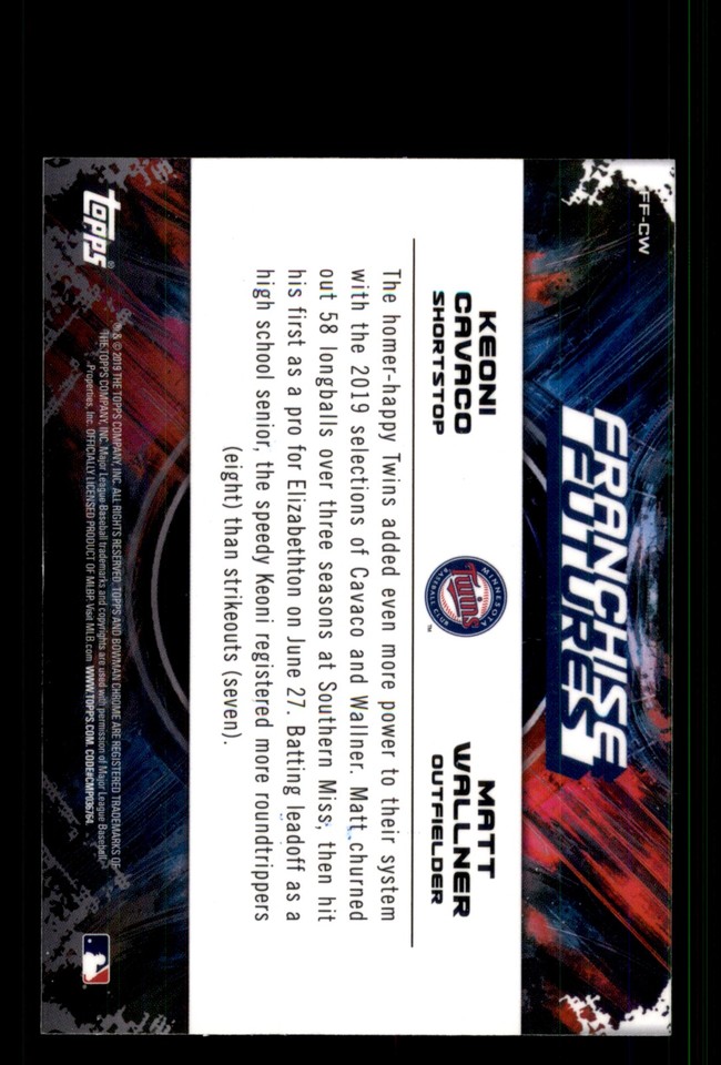 Signed Baseball Card Auto Matt Wallner Keoni Cavaco 2019 Bowman Chrome ...