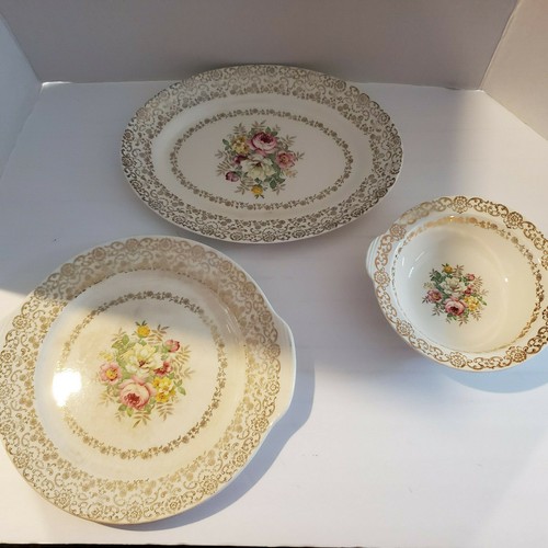 Lot of 3 The French Saxon China Co. 22K Gold OLD LACE serving trays ...