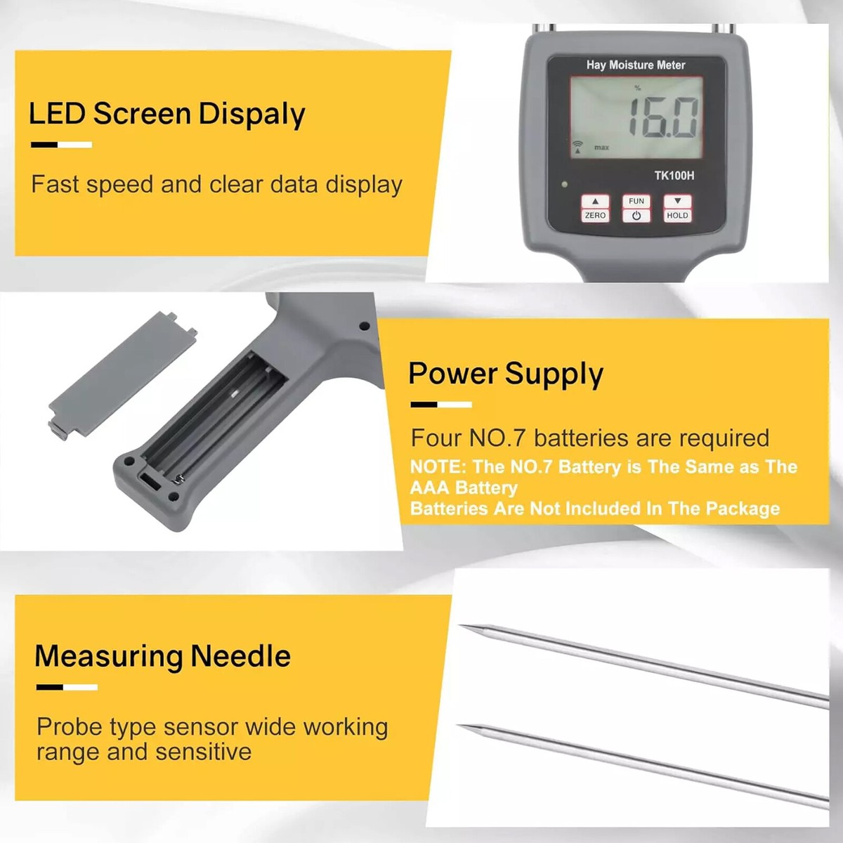 Wood Moisture Meter TK100H Hay Moisture Tester - Portable Digital ...
