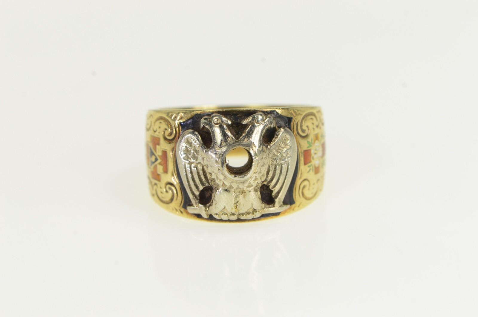 14K Masonic 32nd Degree Eagle Enamel Ring Yellow Gold… - Gem