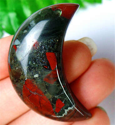 40x20x7mm Natural Red and Gray Africa Bloodstone Reiki Moon Pendant ...
