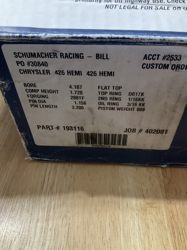 426 Hemi JE Venolia Top Fuel Pistons 4.187 Bore Coated New 10 Pieces | eBay