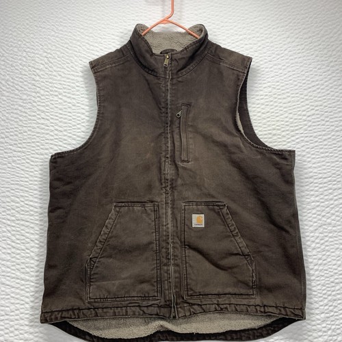 Carhartt Sherpa Lined Vest Men's XL Tall Brown Canvas Full Zip 104277 ...