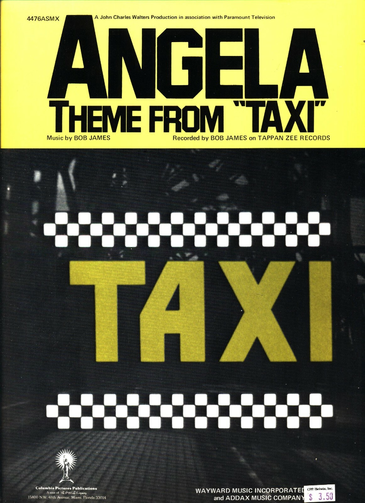 ANGELA SHEET MUSIC THEME FROM TAXI PIANO/VOCAL/GUITAR/CHORDS 1979 ...
