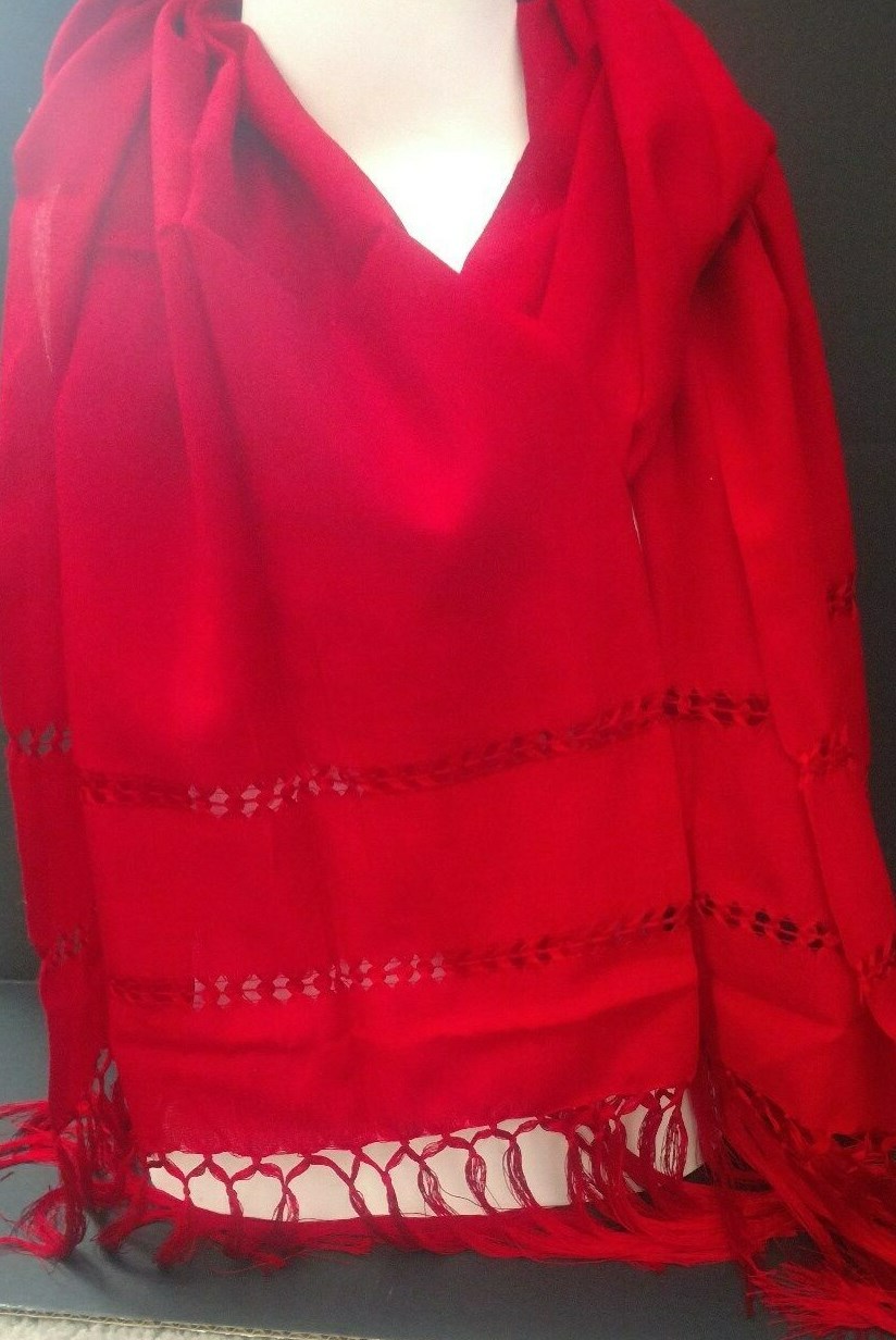 Mexican Shawl Rebozo Wrap BUFAND Red Silk Texture | eBay