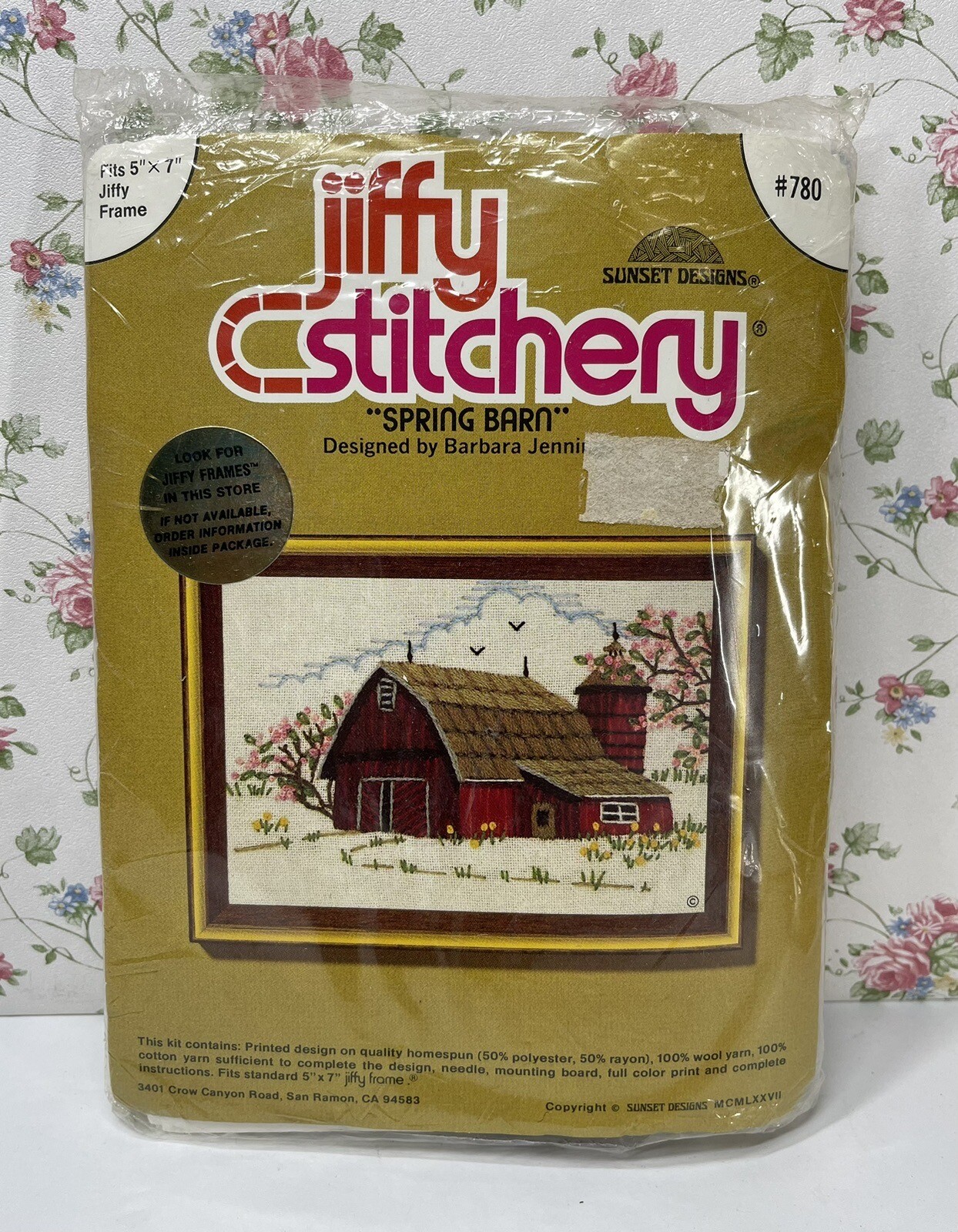Needlepoint SPRING BARN #780 Jiffy Stitchery 5x7 Craft Kit Farm Trees ...