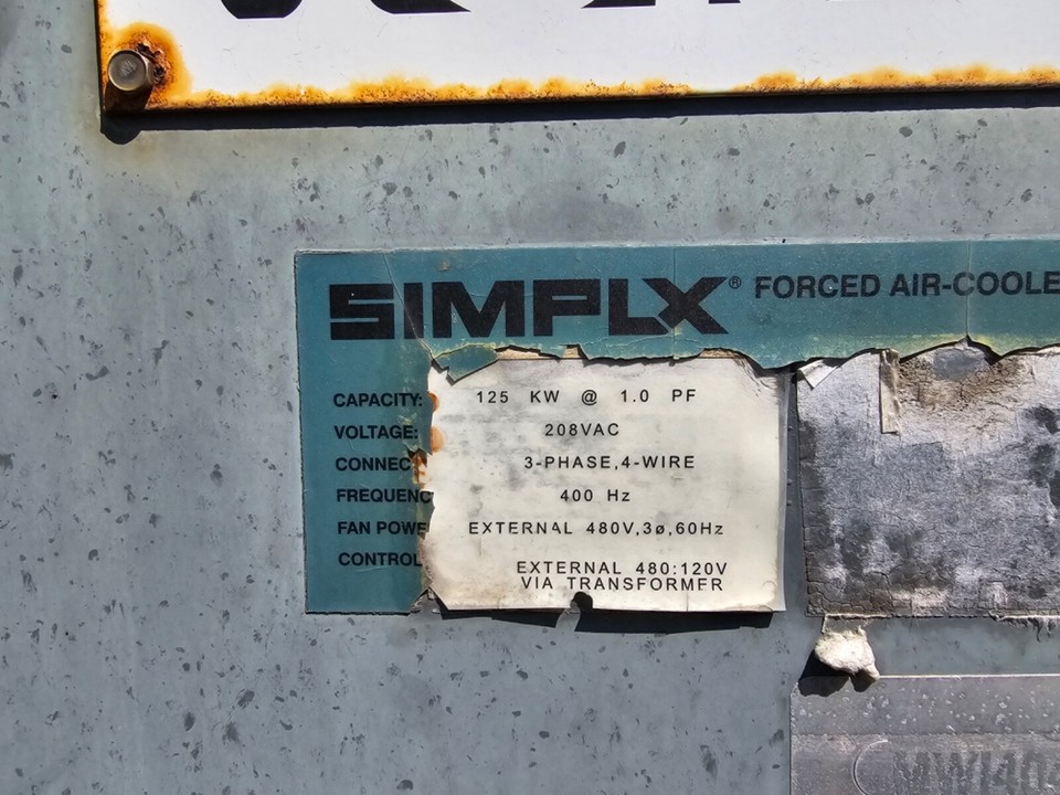 SIMPLEX LOAD BANK 125KW FORCED AIR COOLED RESISTIVE LOAD BANK 12.500 ...