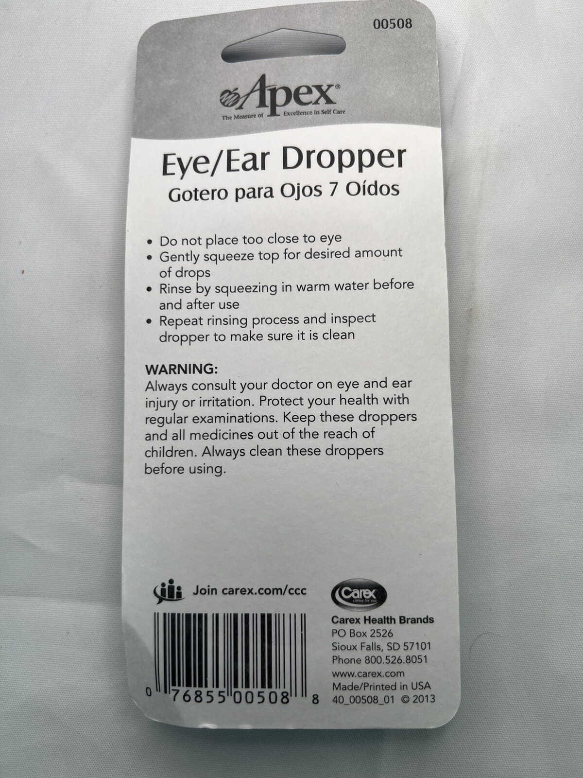 2 Pack Of Apex Eye/Ear Dropper 2 Per Pack #00508 Carex Health Brands ...