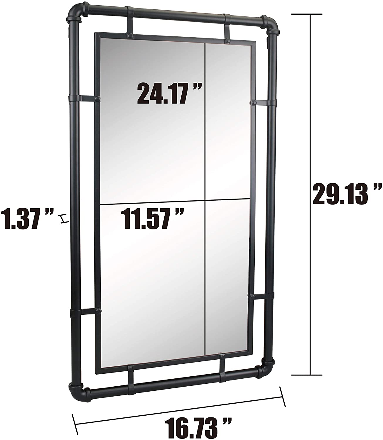 Large Rustic Industrial Wall Mirror Vintage Distressed Gray Metal Pipe ...