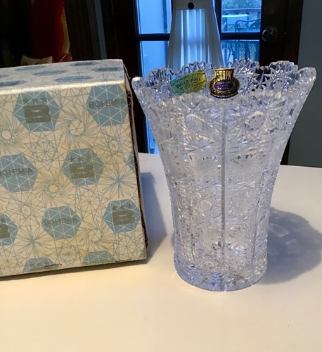 Quality Vintage Bohemian Czech Queen Lace Cut Glass Vase Crystal Queens ...