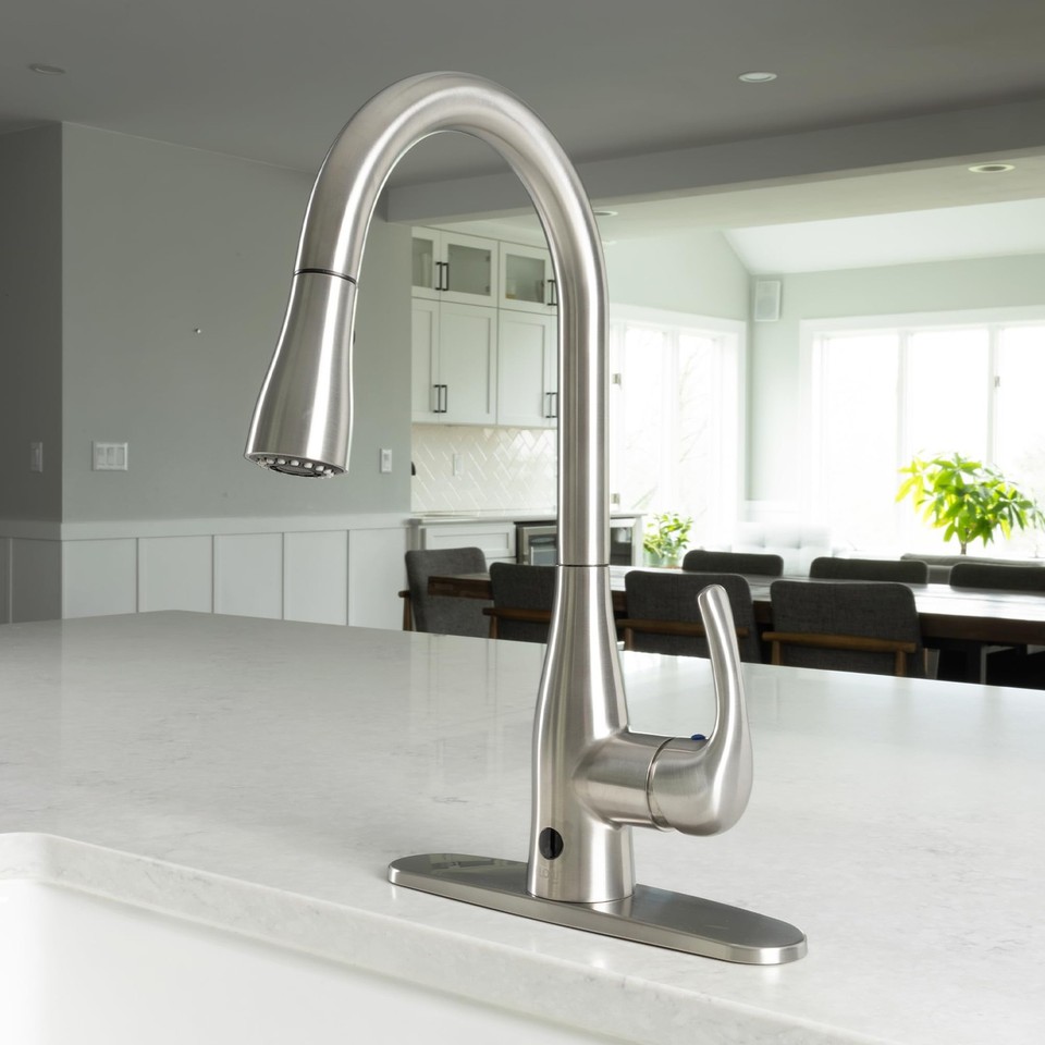 FLOW Touchless Kitchen Faucet with Pull Down Sprayer, Low Single Handle ...