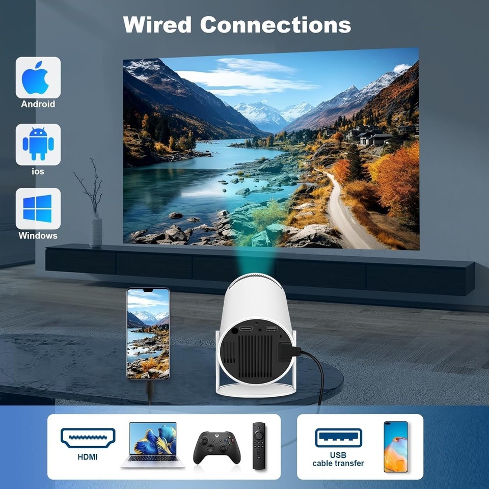 Mini Projector, Support 4K 1080P Portable Projector with Dual Band ...