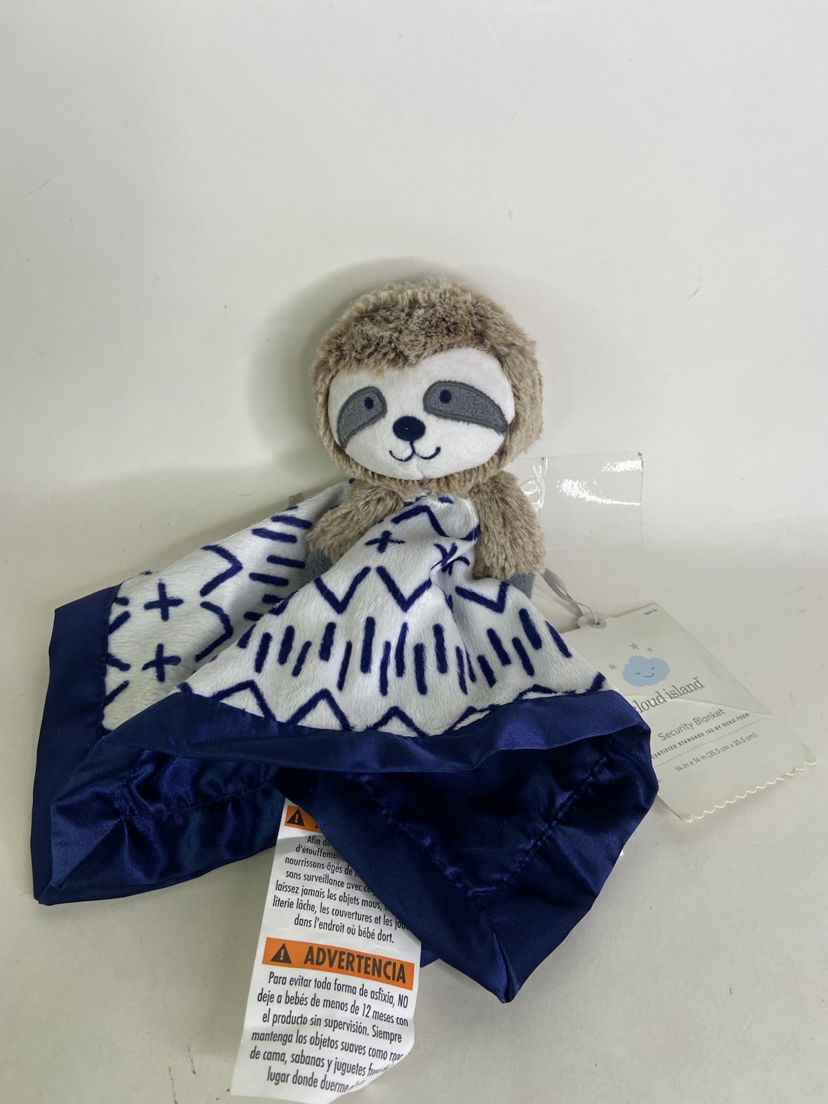 NEW Cloud Island Sloth Lovey White Blue Satin Trim Security Blanket | eBay