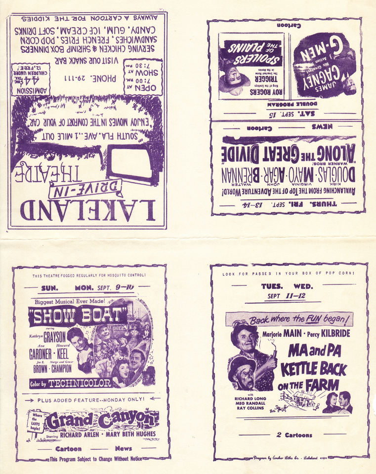 Lakeland Drive-In Theater Weekly Movie Schedule - Florida - September 9 ...