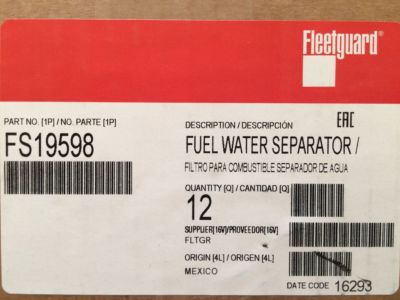 (12) FS19598 Fleetguard Fuel Filter, Water Separator Cartridge OEM ...